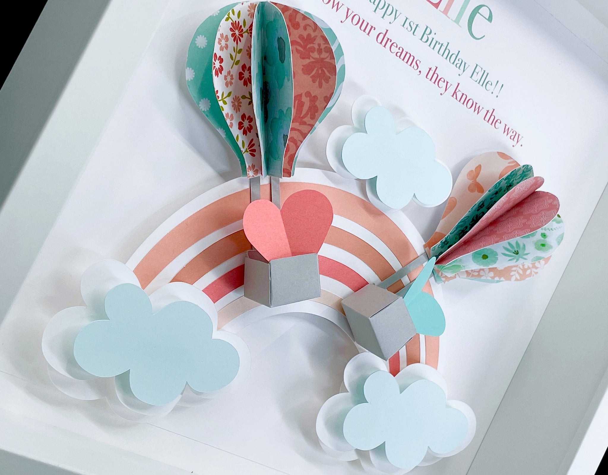 Personalized Baby Girl Name Frame with Boho Hot Air Balloon & Rainbow ...