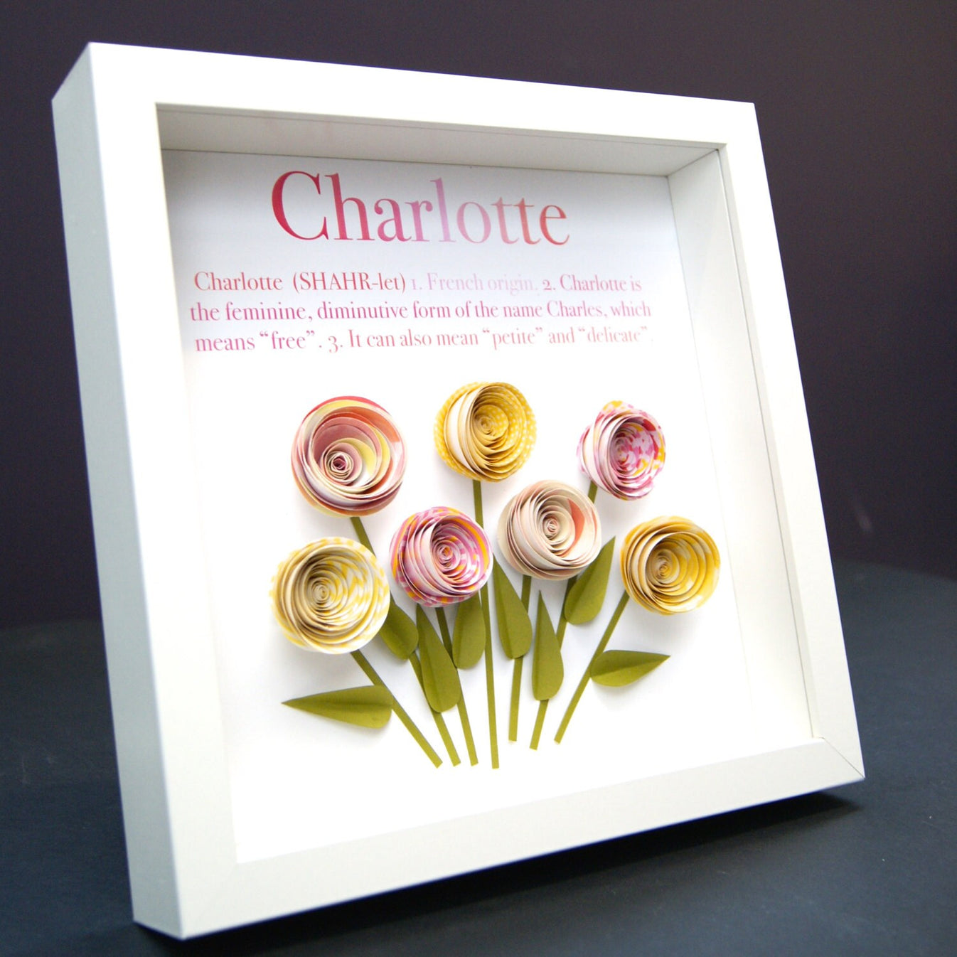 Baby Girl Name Frame with Paper Roses – Paint & Paper Craft