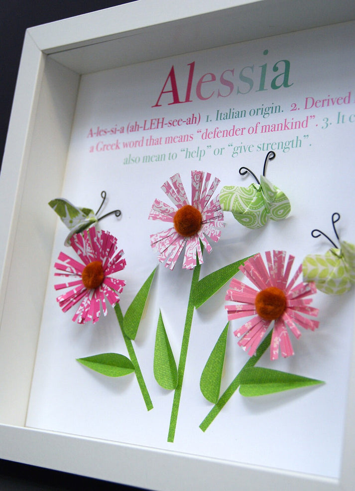 Personalized Baby Girl Name Frame with Paper Daisies & Butterflies ...