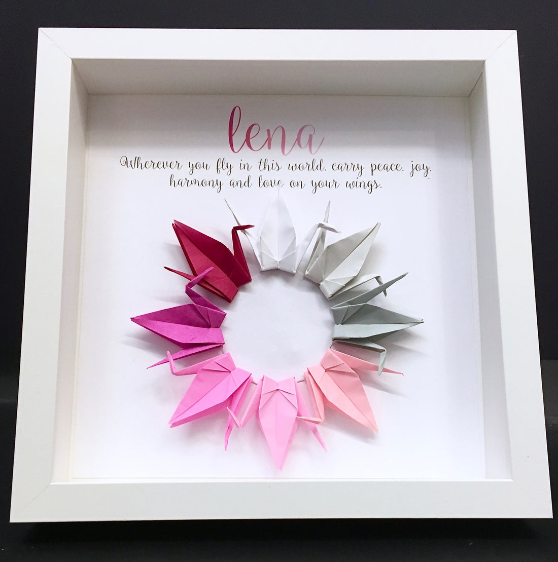 Personalized Name Frame with Pink Origami Japanese Cranes – Paint & Paper Craft