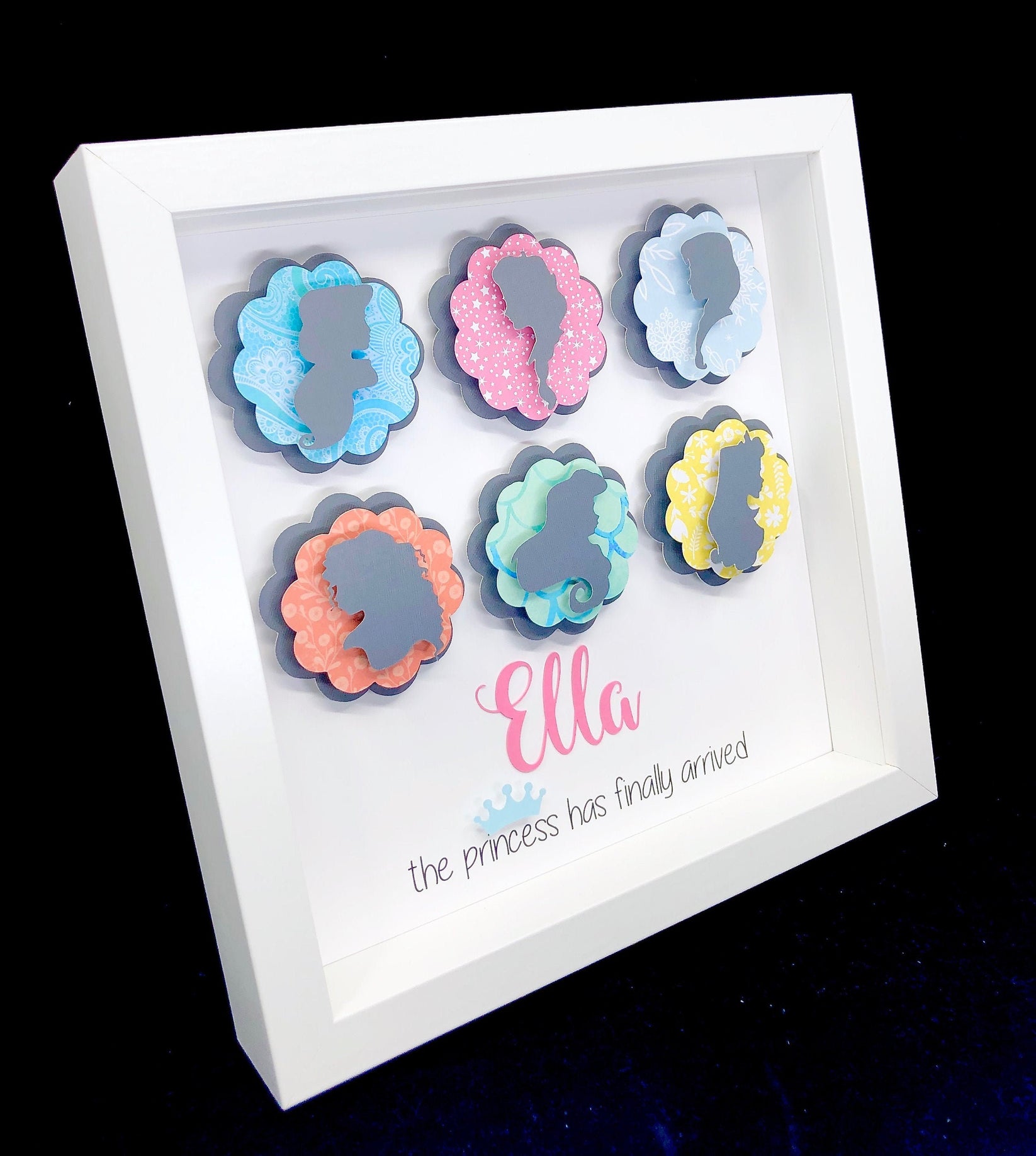 Personalized Baby Girl Name Frame of Disney Princesses, Ariel, Merida ...