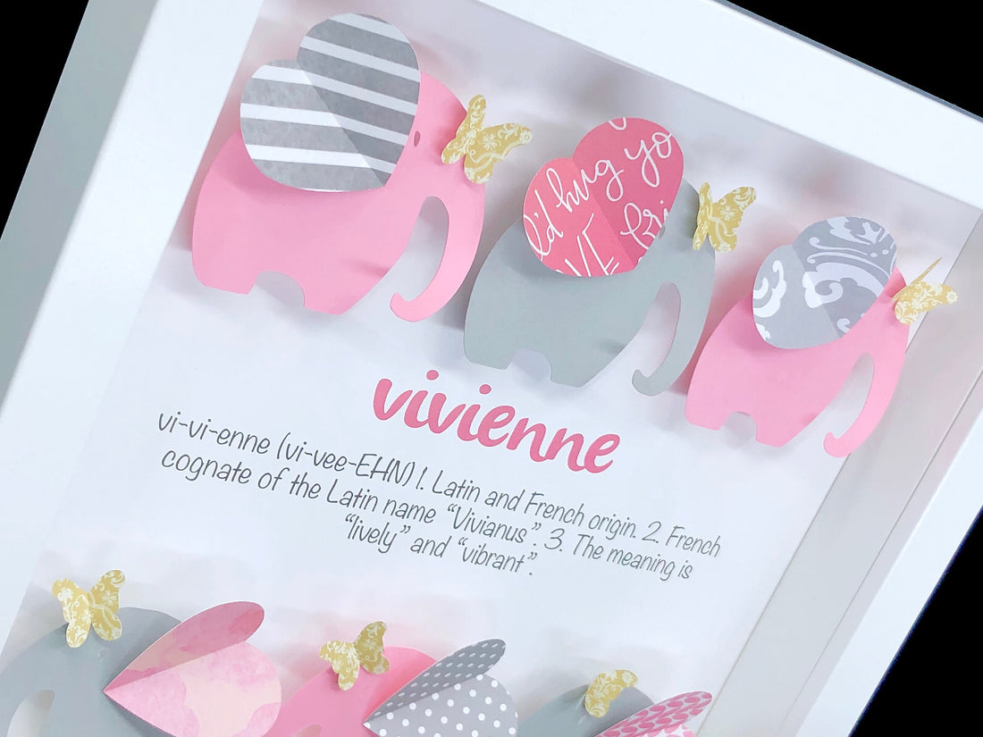 Personalized Baby Girl Name Frame with Paper Elephants – Paint & Paper ...