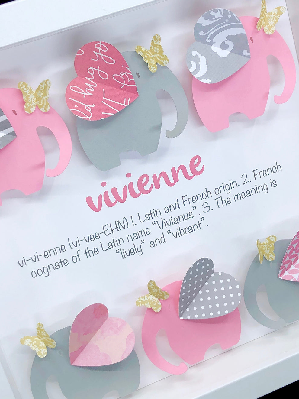 Personalized Baby Girl Name Frame with Paper Elephants – Paint & Paper ...