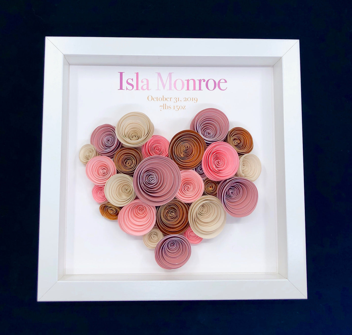 Personalized Baby Girl Name Frame with Heart of Paper Roses in Pinks a ...