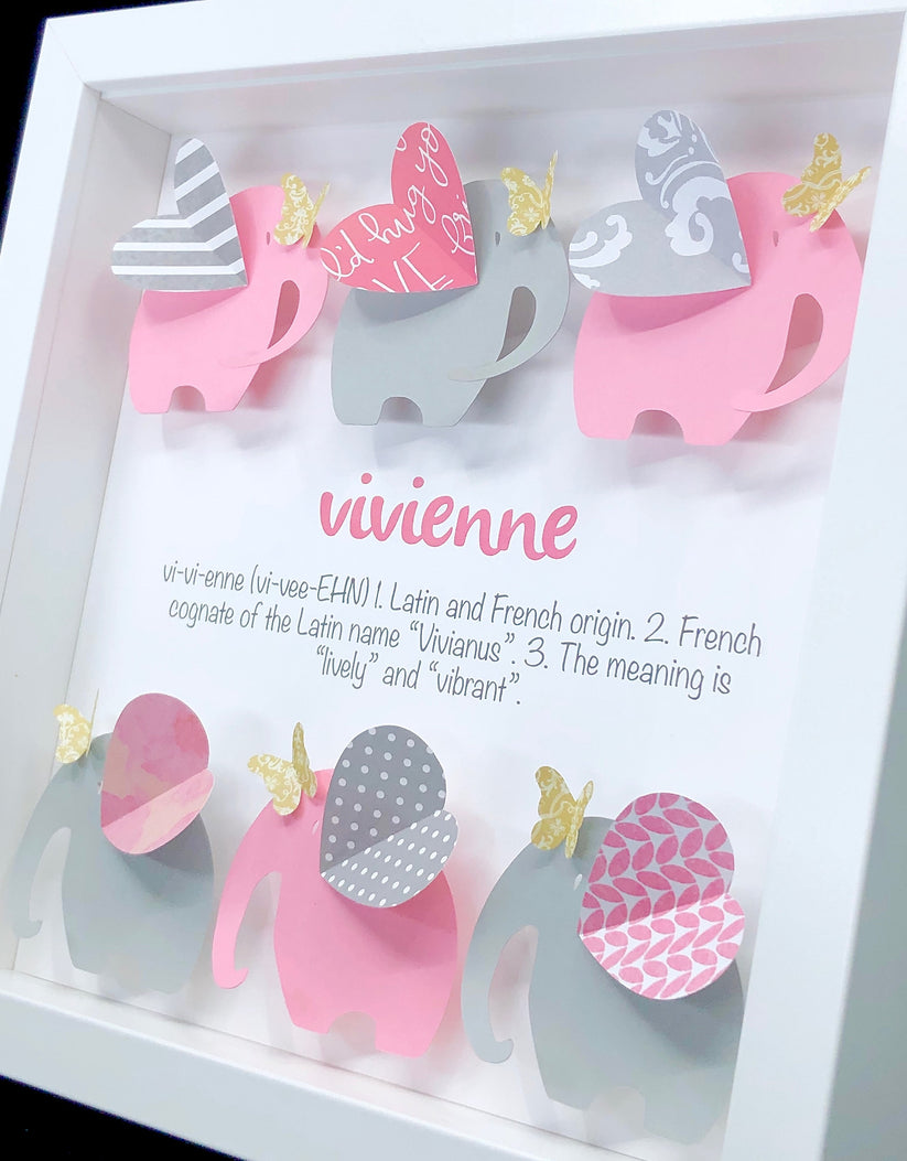 Personalized Baby Girl Name Frame with Paper Elephants – Paint & Paper ...