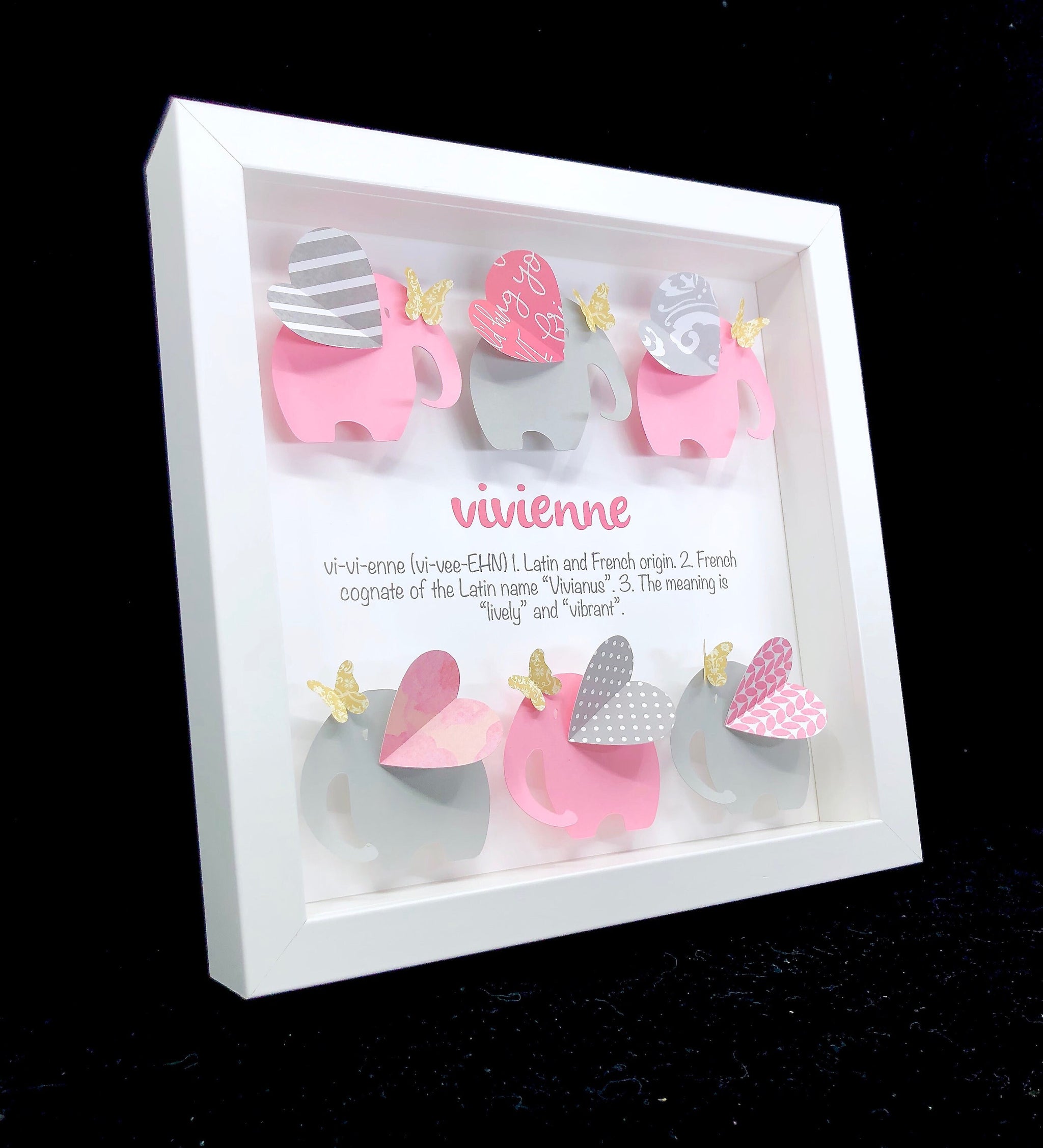 Personalized Baby Girl Name Frame with Paper Elephants – Paint & Paper ...
