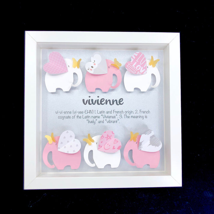 Personalized Baby Girl Name Frame with Pink Elephants on Silver – Paint ...