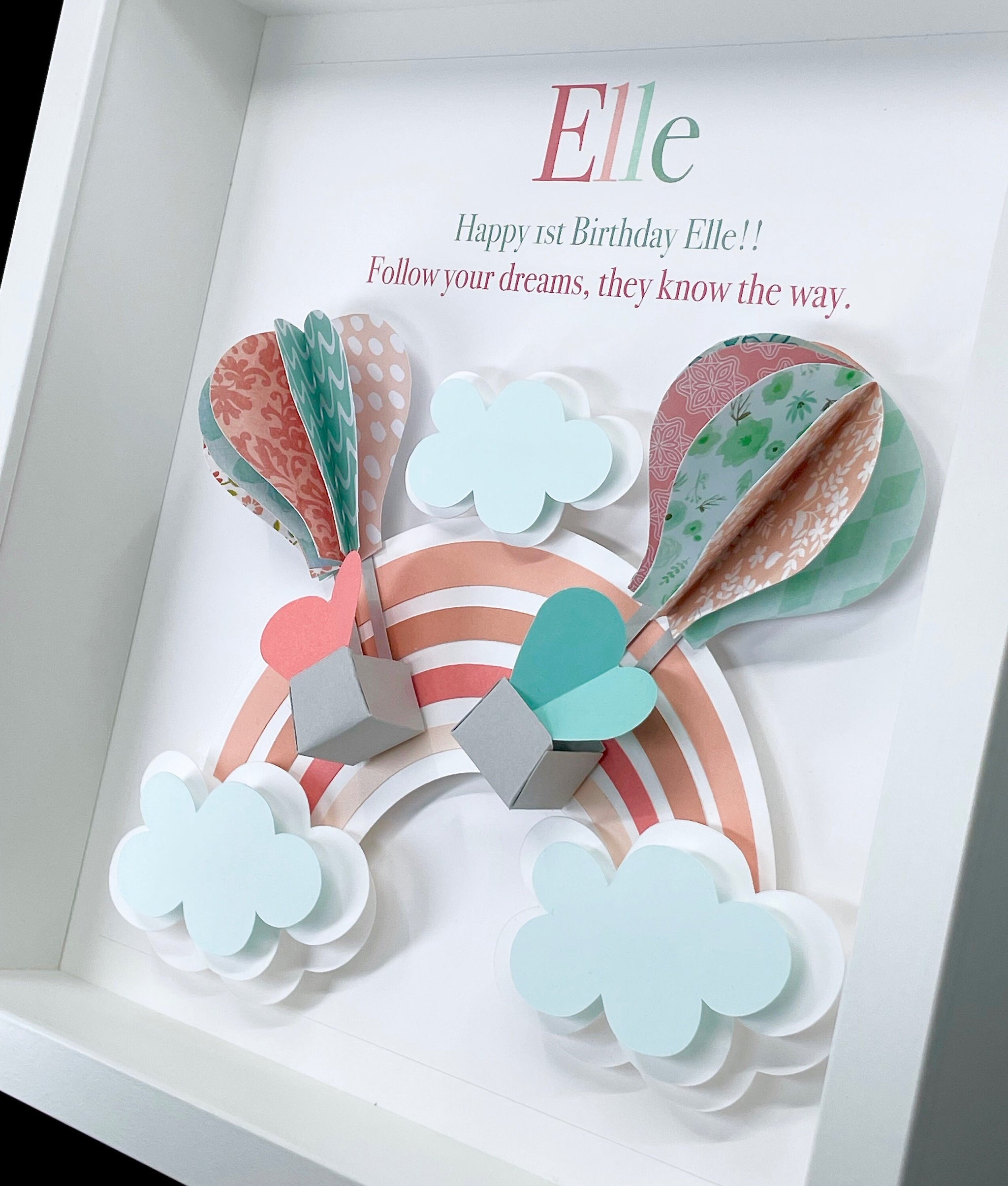 Personalized Baby Girl Name Frame with Boho Hot Air Balloon & Rainbow ...
