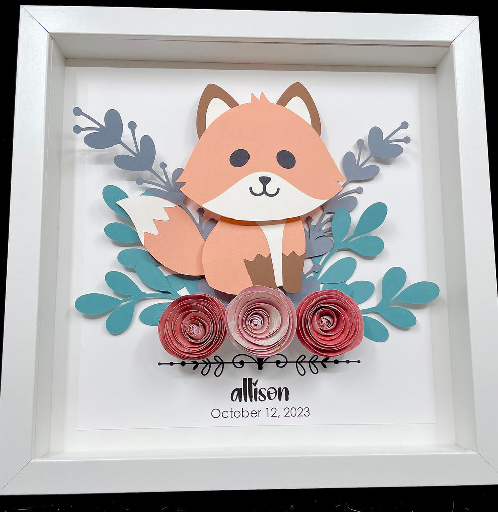 Personalized Baby Name Frame with Boho Woodland Animals, Baby Fox Art ...
